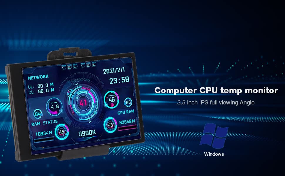 3.5 Inch Mini IPS USB Screen, PC Sensor Panel Display Temperature Monitor, AIDA64 PC CPU RAM Data Monitor, Multifunctional Computer Monitor for Windows