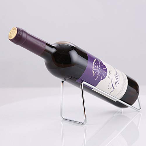 Ibnotuiy Set of 2 Metal Tabletop Single Bottle Wine Rack Minimalist Wine Holder (Silver)