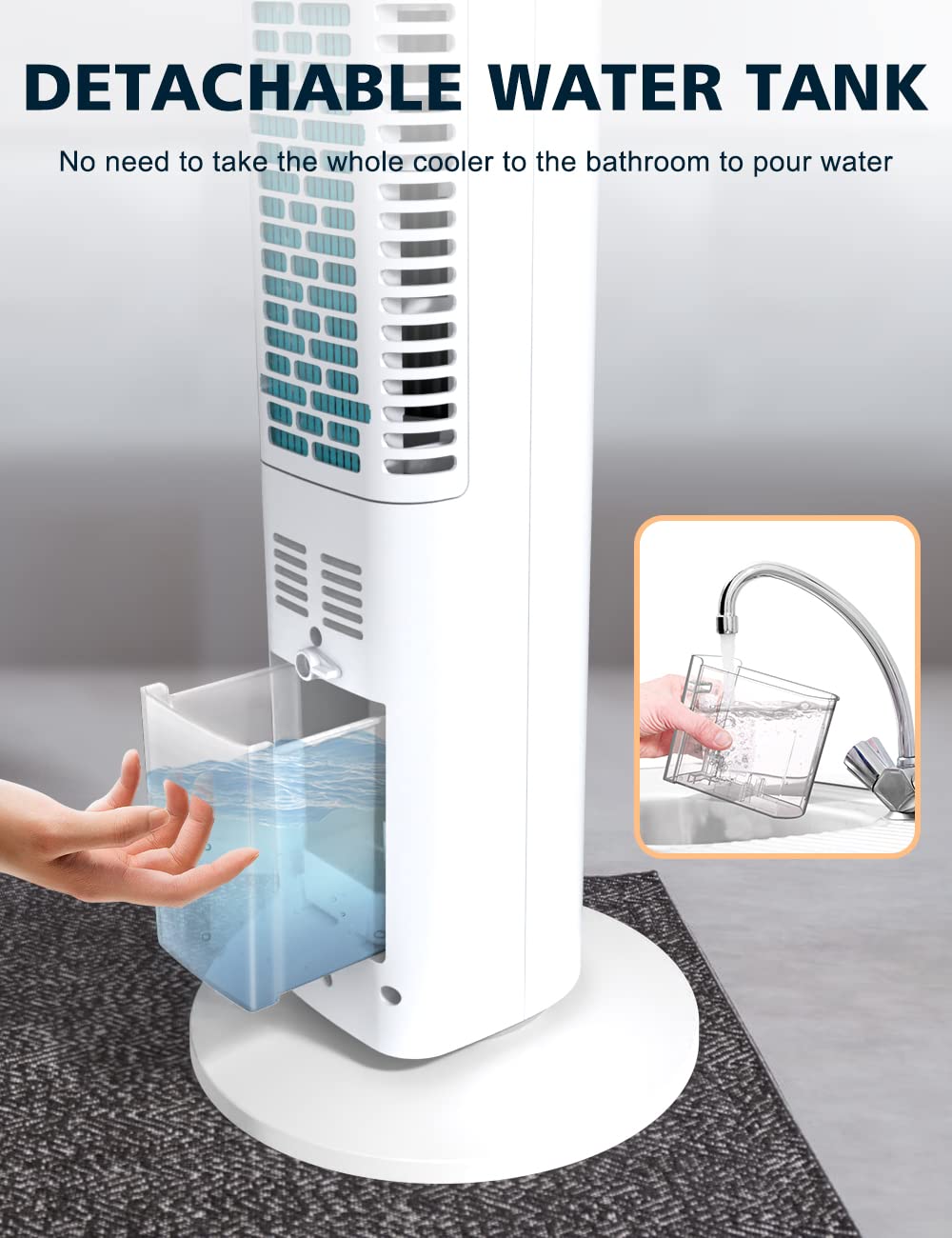 3-In-1 Evaporative Air Cooler,1S Cooling Tower Fan w/Remote Control & 65dB, Portable Air Cooler w/Cooling Mode, Evaporative Cooler w/60° Oscillation, Personal Cooling Fan for Home Office, 4 Ice Packs