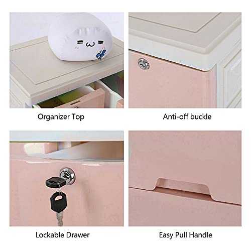 Futchoy Plastic Storage Cabinet 6 Drawer Units Vertical Clothes Storage Tower Dresser Small Closet Organizer Shelf Lockable for Clothes,Toys,Bedroom,Playroom (Pink)
