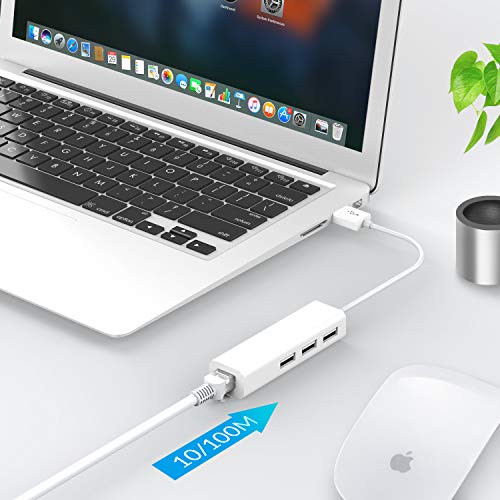 LENTION USB C to 3 USB 2.0 Ports Hub with RJ45 Ethernet LAN Adapter Compatible 2020-2016 MacBook Pro 13/15/16, New Mac Air, MacBook 12, Surface Pro 7/Book 2/Go, Chromebook, More (CB-UC2.0, White)