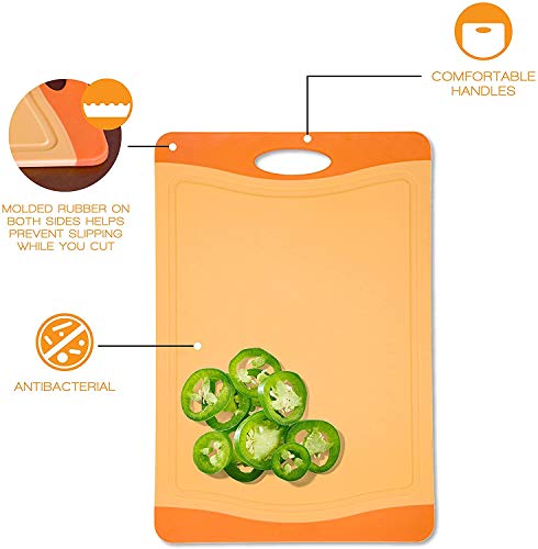 Raj Plastic Cutting Board Reversible Cutting board, Dishwasher Safe, Chopping Boards, Juice Groove, Large Handle, Non-Slip, BPA Free (Small, Red, Green & Orange)