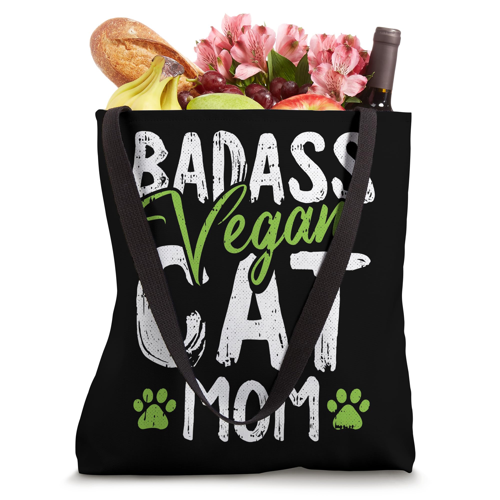 Vegan Cat Mom Cool Badass Mama Paw Print Kitten Lover Mother Tote Bag