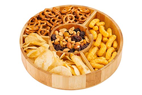 Chip and Dip Serving Bowl β Wooden Appetizer Platter Set with Dip Cup for Salsa, Guacamole, Nacho, Vegetables, Taco Chip, Snacks and More β 12 Inch Diameter