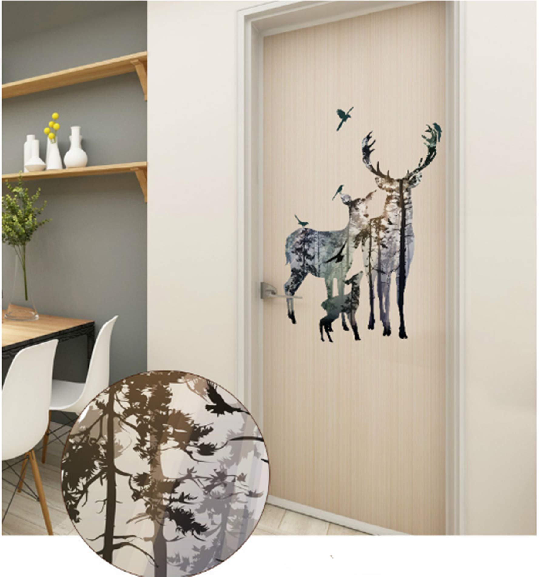 CHengQiSM Colorful Forest Deer and Bird Wall Decals Elk Wall Stickers Sika Deer for Bedroom Living Room Baby Room Stickers