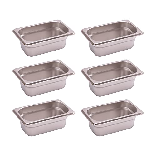 BIEAMA 6-Pack Hotel Pans with Lid, 1/9 Size 2.6" Deep, NSF, Catering Food Pan, Commercial Stainless Steel Pan with Cover