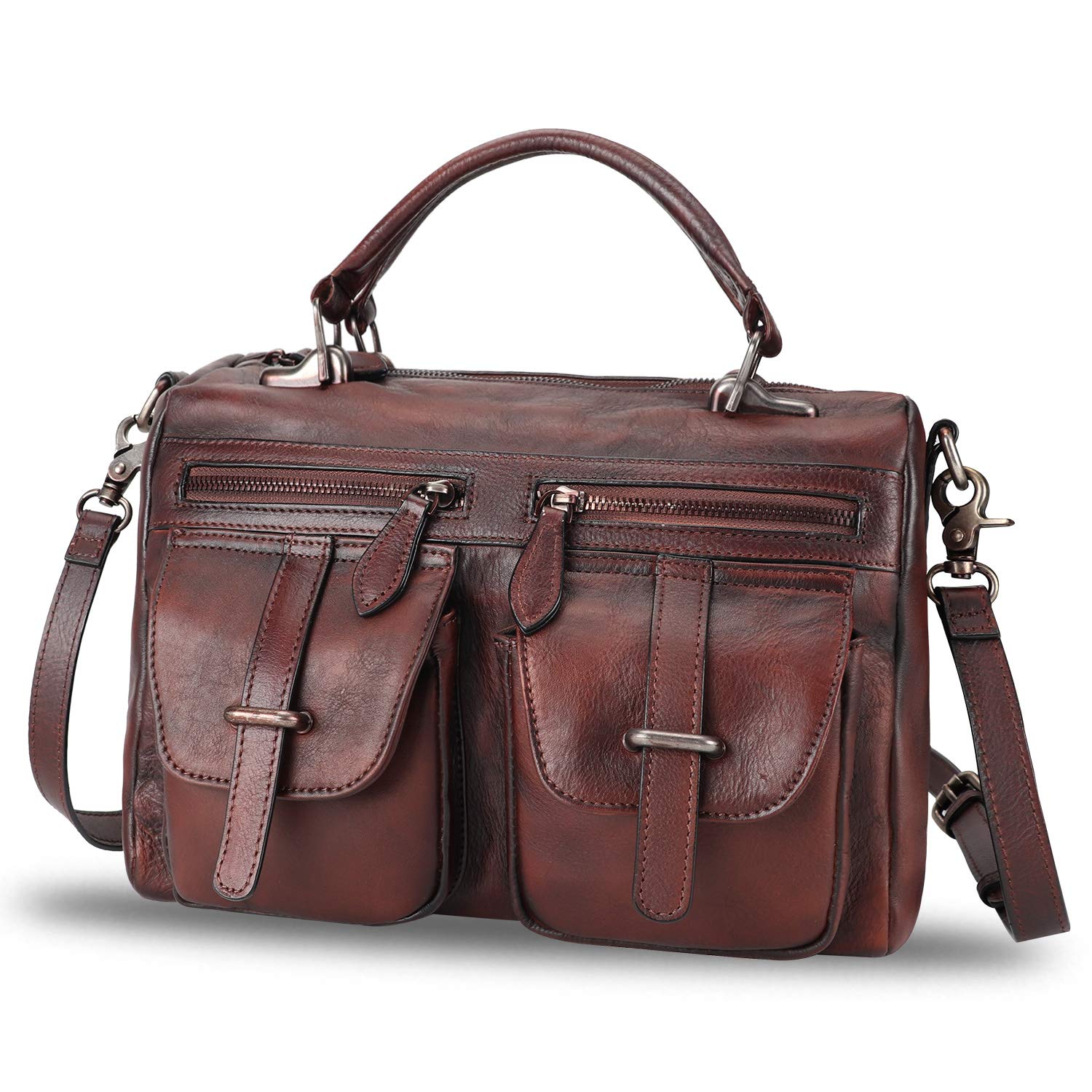 IVTG Genuine Leather Satchel Purse for Women Vintage Handmade Top Handle Bag Crossbody Handbags