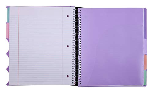 Mintra Office Durable PREMIUM Spiral Notebook, ((Lavender, 5 Subject (8.5in x 11in)) - Fabric Covered Coils, No Snags, College Ruled, Adjustable PocketDividers, Ruler, Organization, Student, School