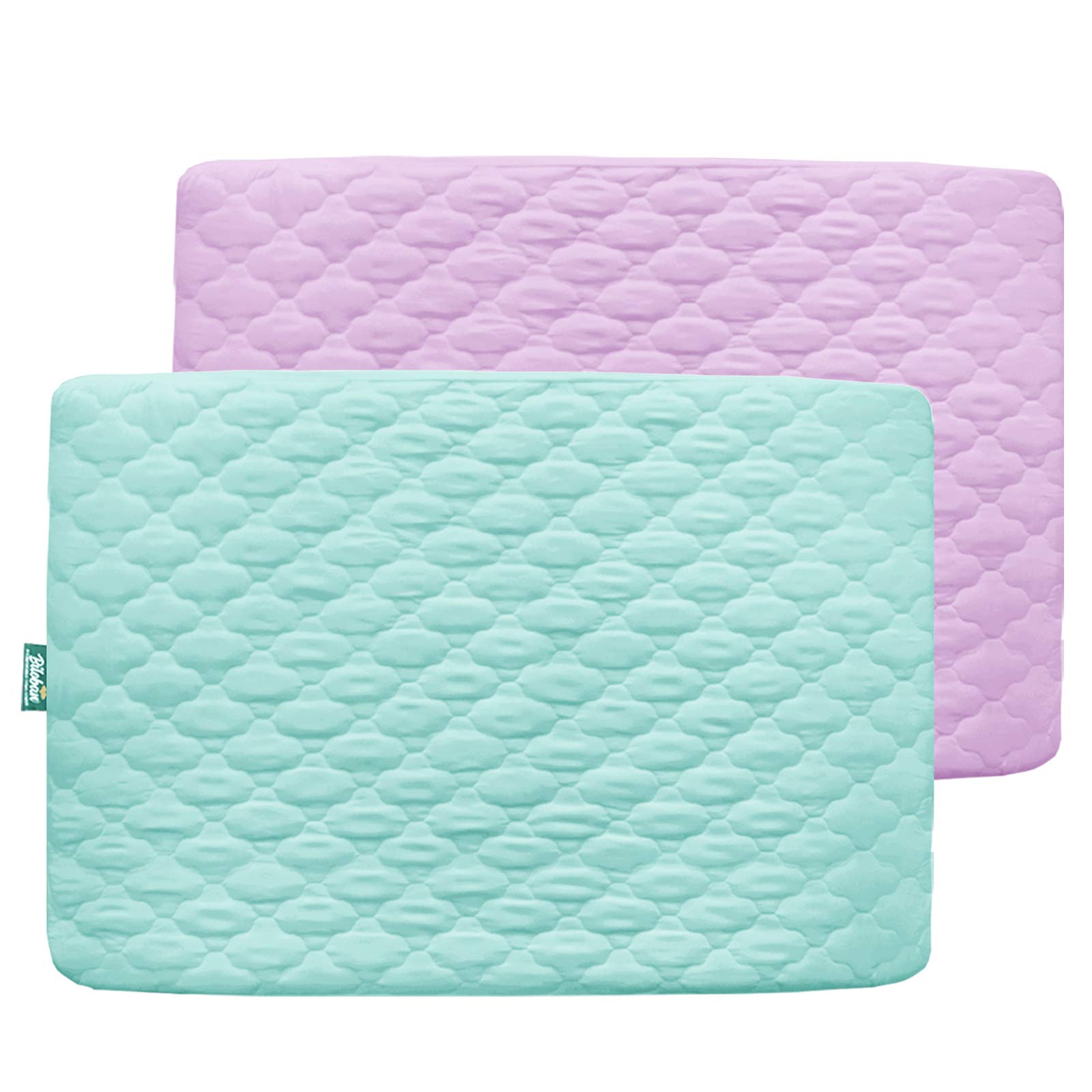 Pack n Play Sheet Quilted Waterproof Protector, 2 Pack Premium Fitted Pack n Play Pad Cover 39" X 27" fits for Baby Foldable and Playard Mattress, Portable Mini Crib, Aqua&Lavender