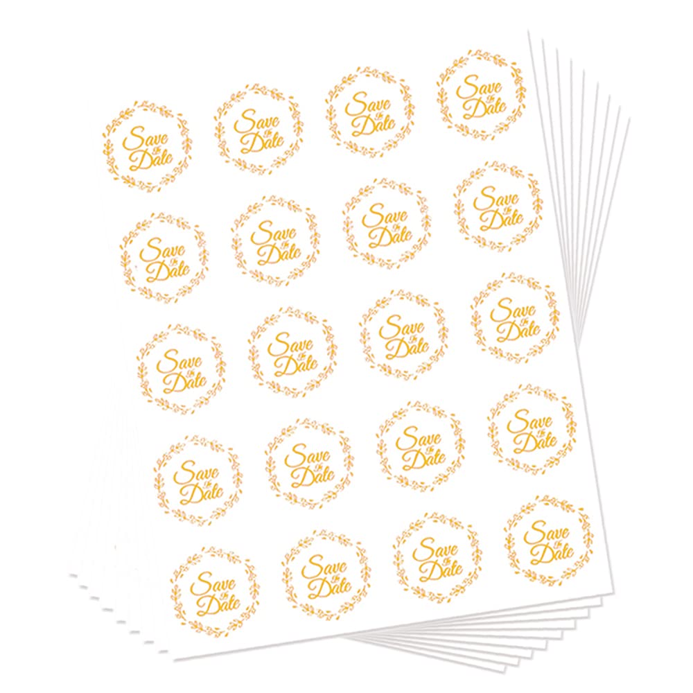 500 Pcs Save The Date Gold Circle Envelope Seals Stickers Party Invitation Self-Adhesive Universal Sealing Foil Transparent Stickers for Wedding Birthday Valentines Baby Shower Seals Lables Sticker