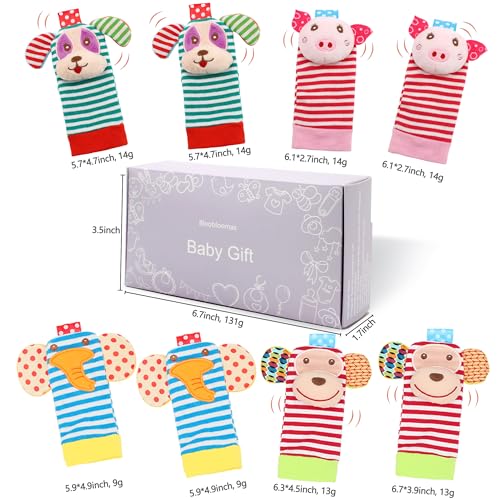 BLOOBLOOMAX Baby Infant Rattle Socks Toys, Sock rattles for Babies 0-24 Months Baby Animal Foot Finder Learning Toy (Cotton B)