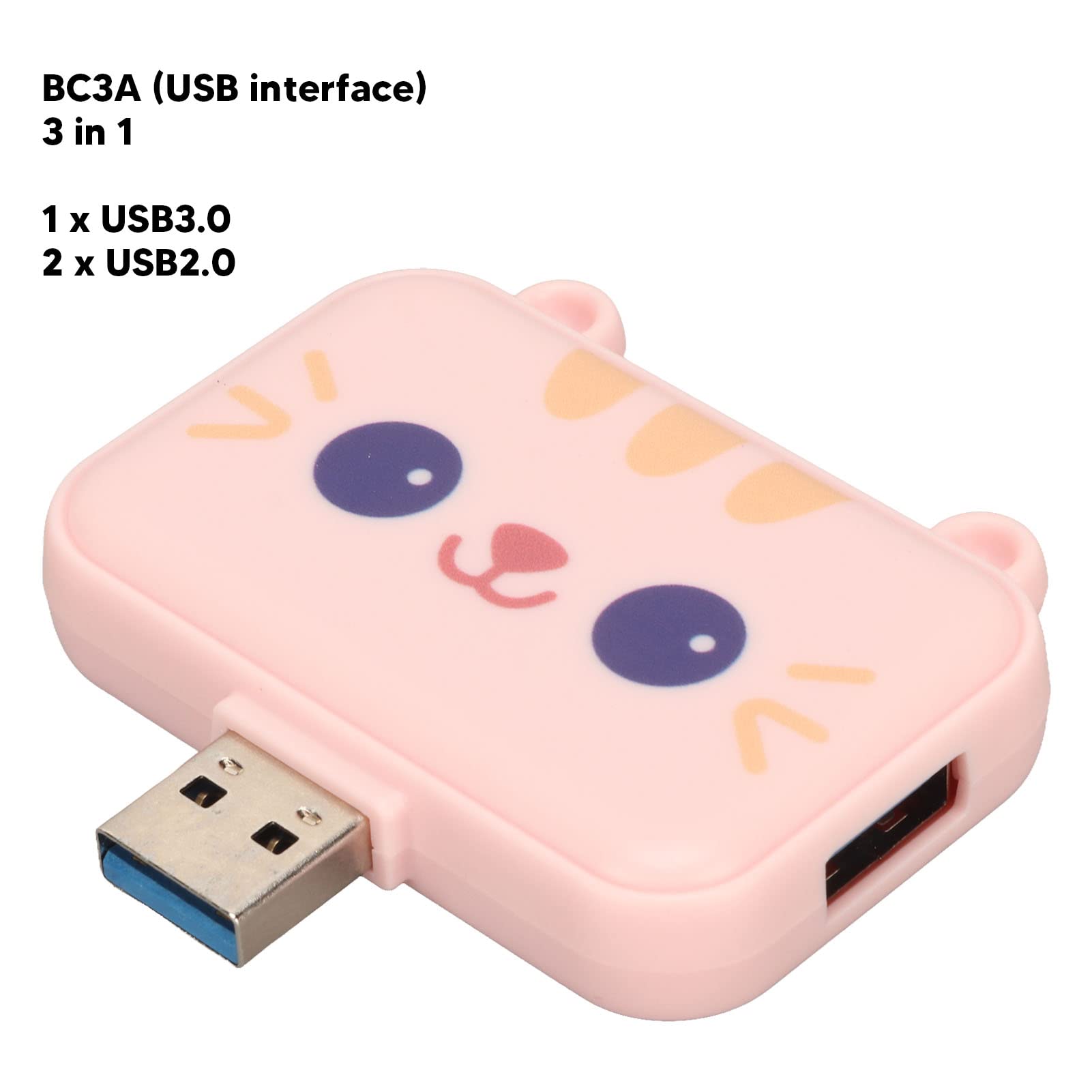 3 in 1 Cute USB Hub, USB A to USB3.0 and USB2.0X 2 Adapter, 5Gbps Multiport USB Docking Station, USB Data Splitter, for Laptop and PC, Girls Student Gift (White)