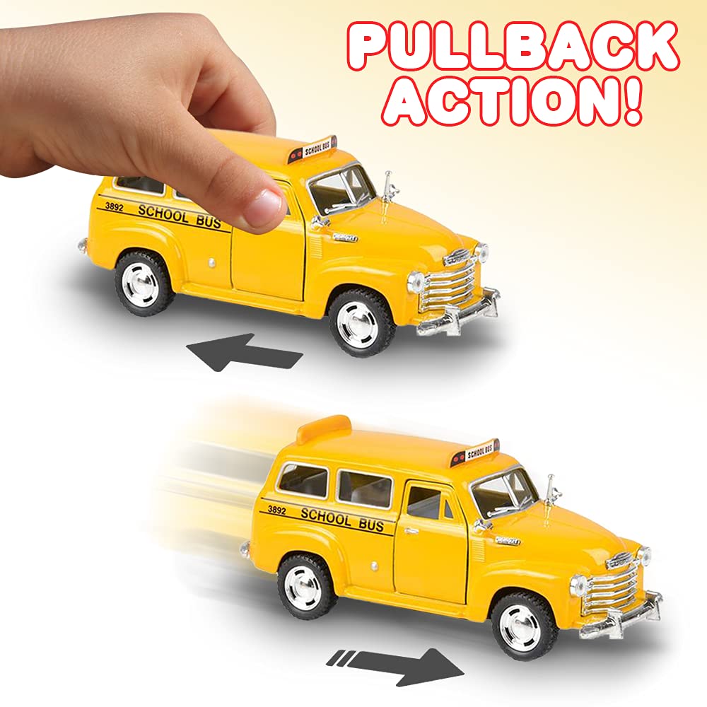 ArtCreativity Pullback Suburban School Bus Set, Includes 2, 4.75 Inch School Buses, Diecast Bus Playset with Pull Back Mechanisms, Great Birthday Gift Idea for Boys and Girls