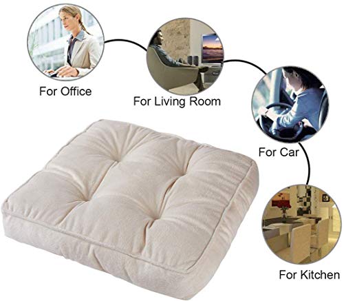 Big Hippo Chair Pads Square Chair Cushion with Ties Soft Thicken Seat Pads Cushion Pillow for Office,Home or Car Sitting 17" x 17"(Beige)