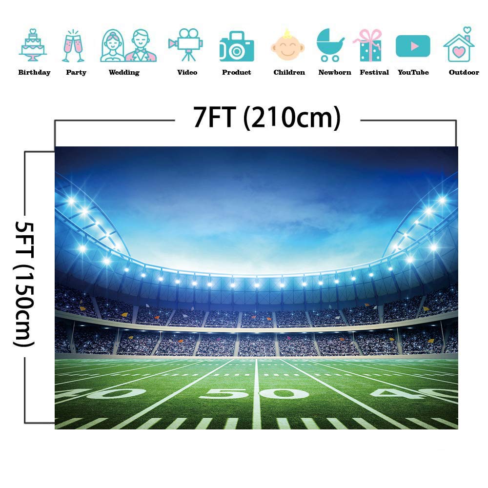 SJOLOON Football Field Backdrop Super Backdrops for Photography Sports Themed Party Decoration Banner Studio Props 11981 (7x5FT)