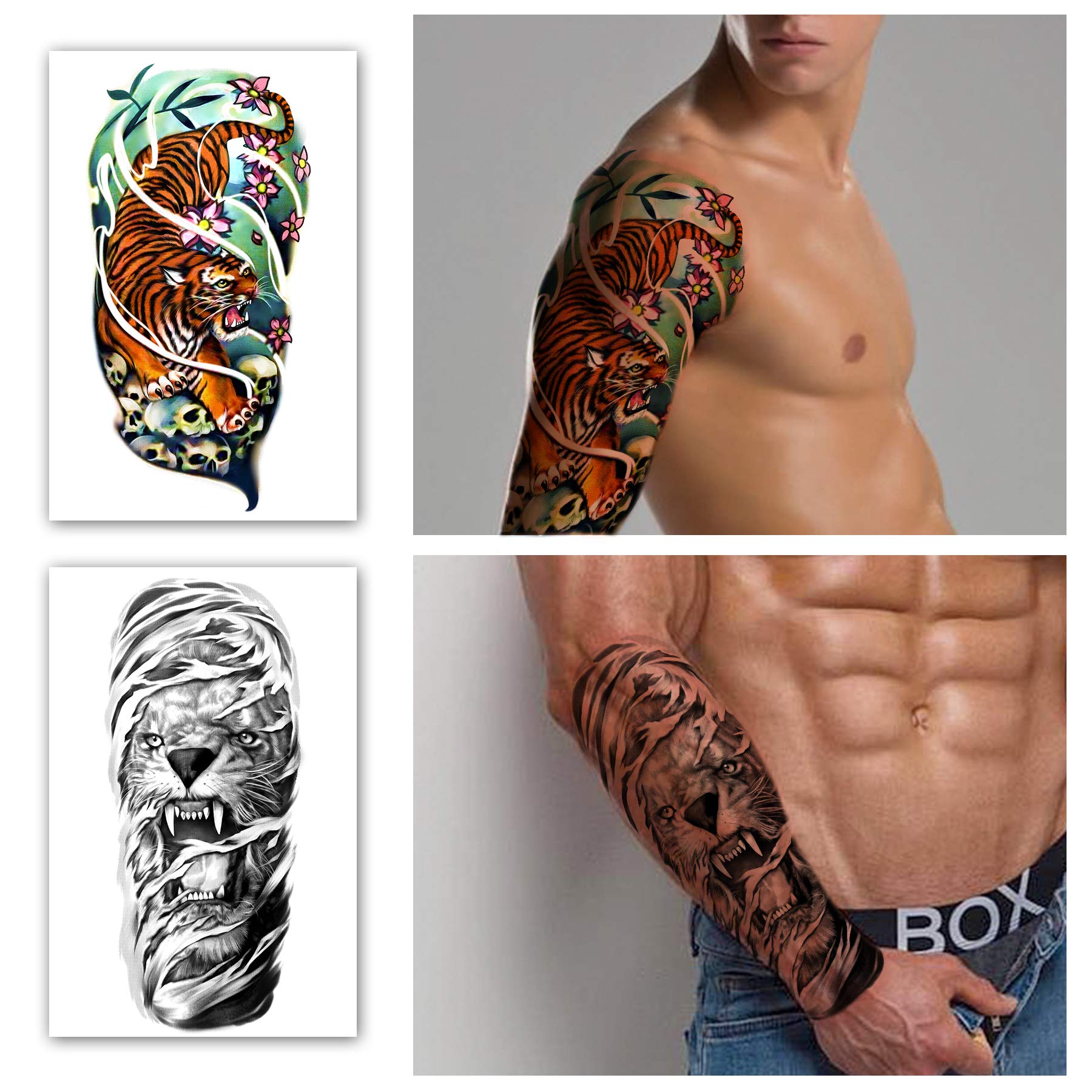 Waterproof Full Arm Temporary Tattoos 8 Sheets and Half Arm Shoulder Tattoo 8 Sheets, Extra Large LastingTattoo Stickers for Men and Women (22.83"X7.1")