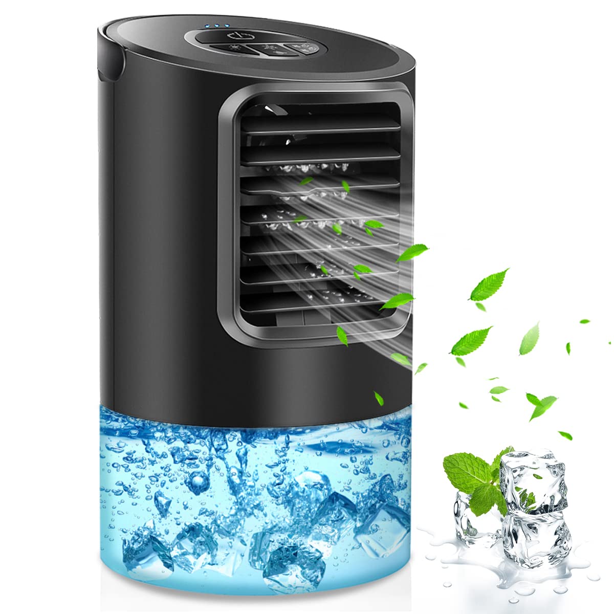 KUUOTE Portable Air Conditioner Fan,Personal Space Evaporative Cooler Mini Desk Quiet Circulator Humidifier Misting Fan with Handle,3 Speeds,7 Colors Lights for Home, Bedroom,Dorm Fashion Black