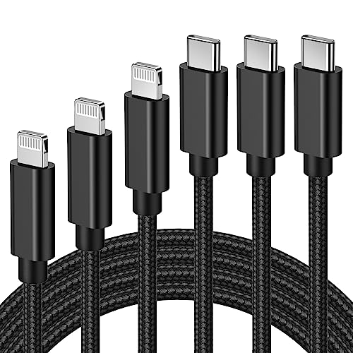 Quntis USB C to Lightning Cable [MFi Certified], 3Pack Nylon iPhone Charger Cord USB C 3/6/10 ft, Braided iPhone Charging Cable USB C Compatible with iPhone 14 Pro Max 13 12 11 X 8 iPad - Black