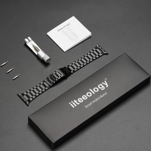iiteeology Compatible with Apple Watch Band 42mm 44mm 45mm 49mm, Upgraded Solid Business Stainless Steel Band for Apple iWatch Ultra SE Series 8 7 6 5 4, Black