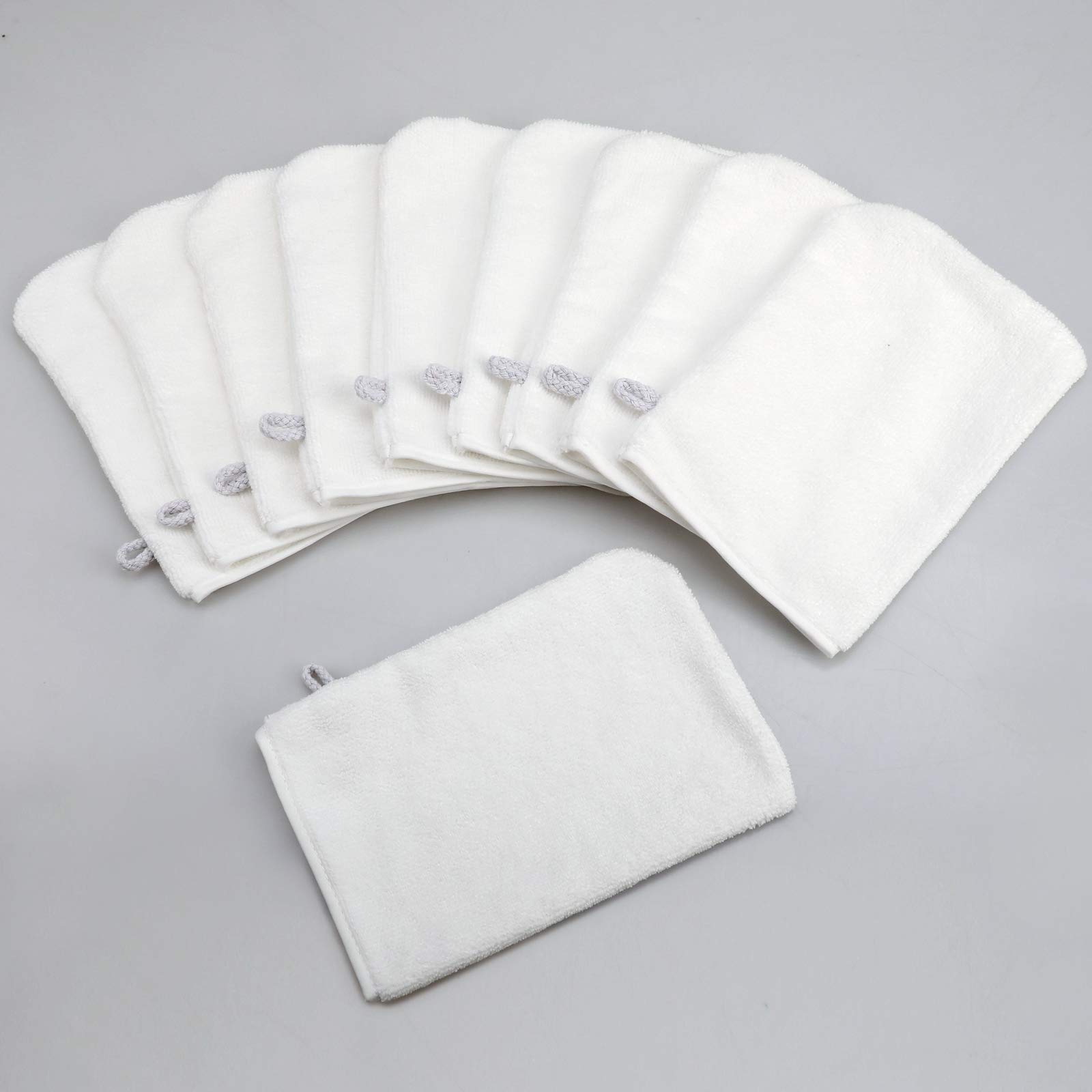 PHOGARY 10 Pack Microfiber Body Wash Mitts, Soft Face Mitten, Bath Spa Cloth, Reusable Makeup Remover Mitt Gloves, European Style Wash Cloth, 6×8 inch (White)