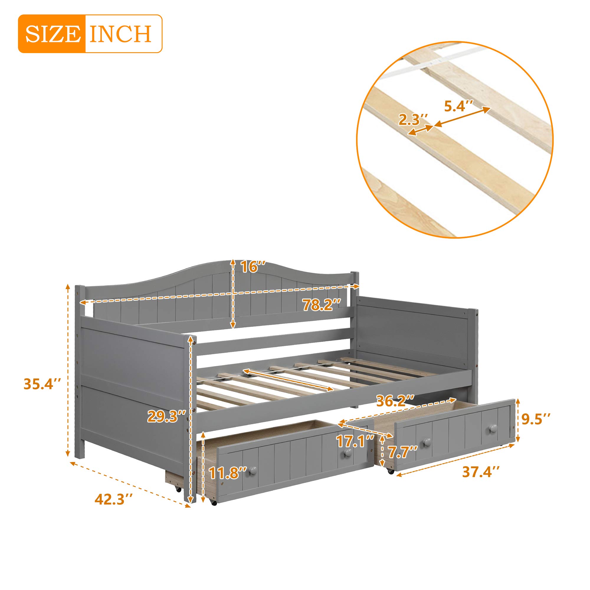 LostCat Twin Size Daybed with 2 Storage Drawers, Solid Wooden Bed Frame, Wood Slat Support, No Box Spring Needed, Easy to Assemble, for Bedroom Living Room, Espresso