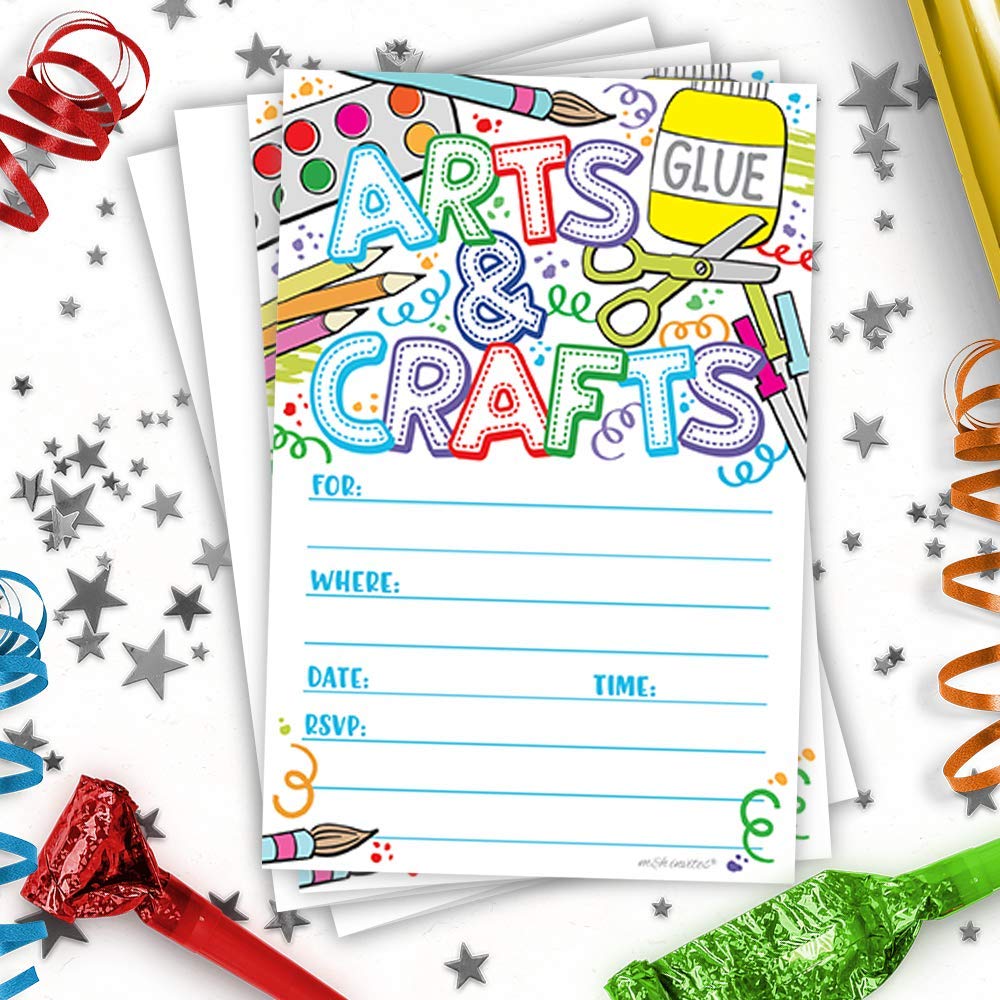 Arts & Crafts Invitations - Art Birthday Party - 4x6 Invites (20 Count) With Envelopes - Craft Party, Art Party or Paining Party Invitations