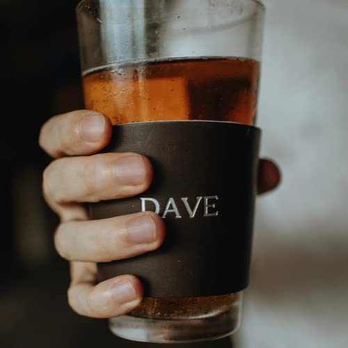 Custom Leather Pint Glass Sleeve. Monogrammed Wedding Gift.