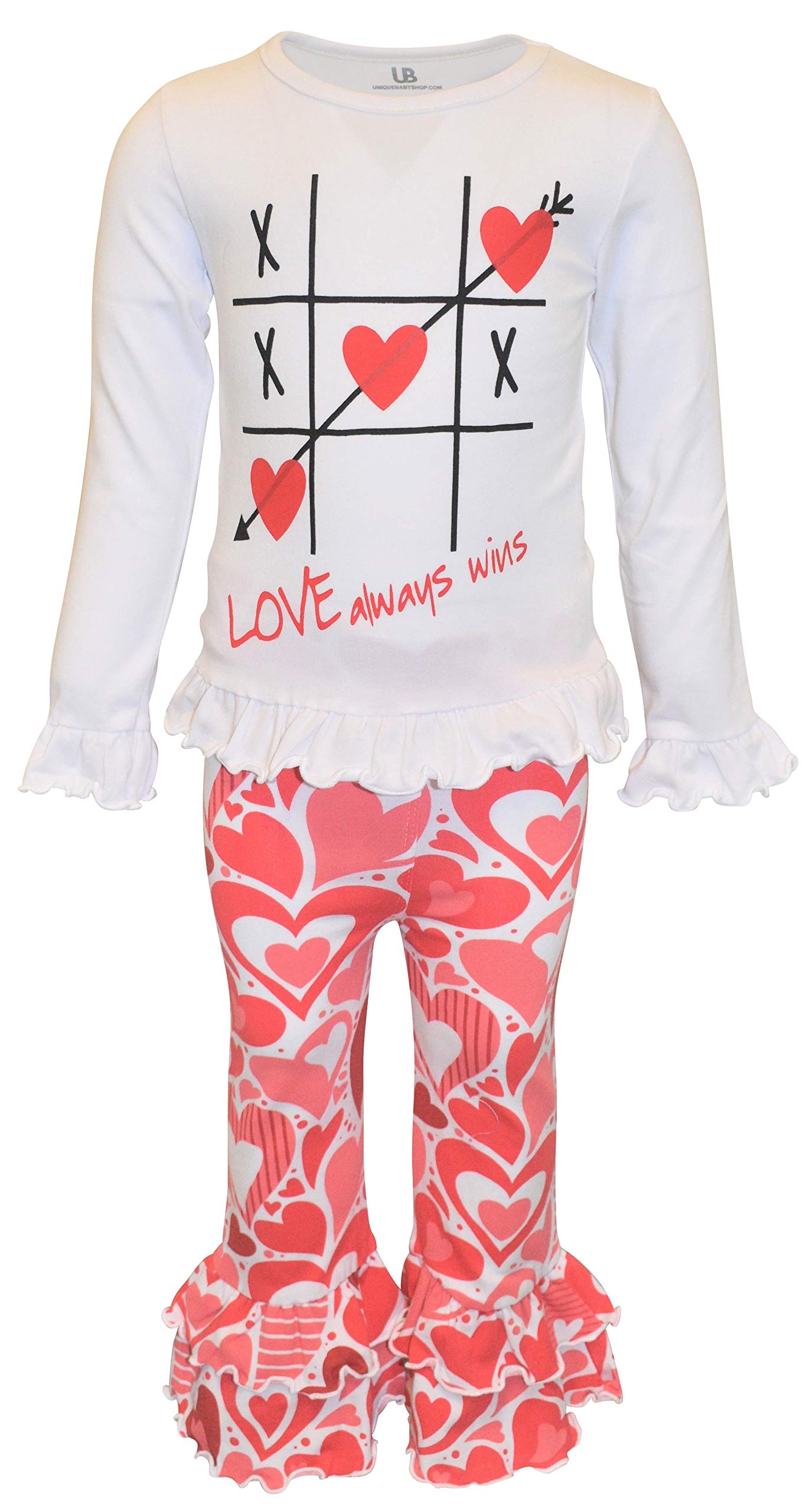Unique Baby Girls Valentines Day Love Always Wins Pants Set (4t, Love Wins)