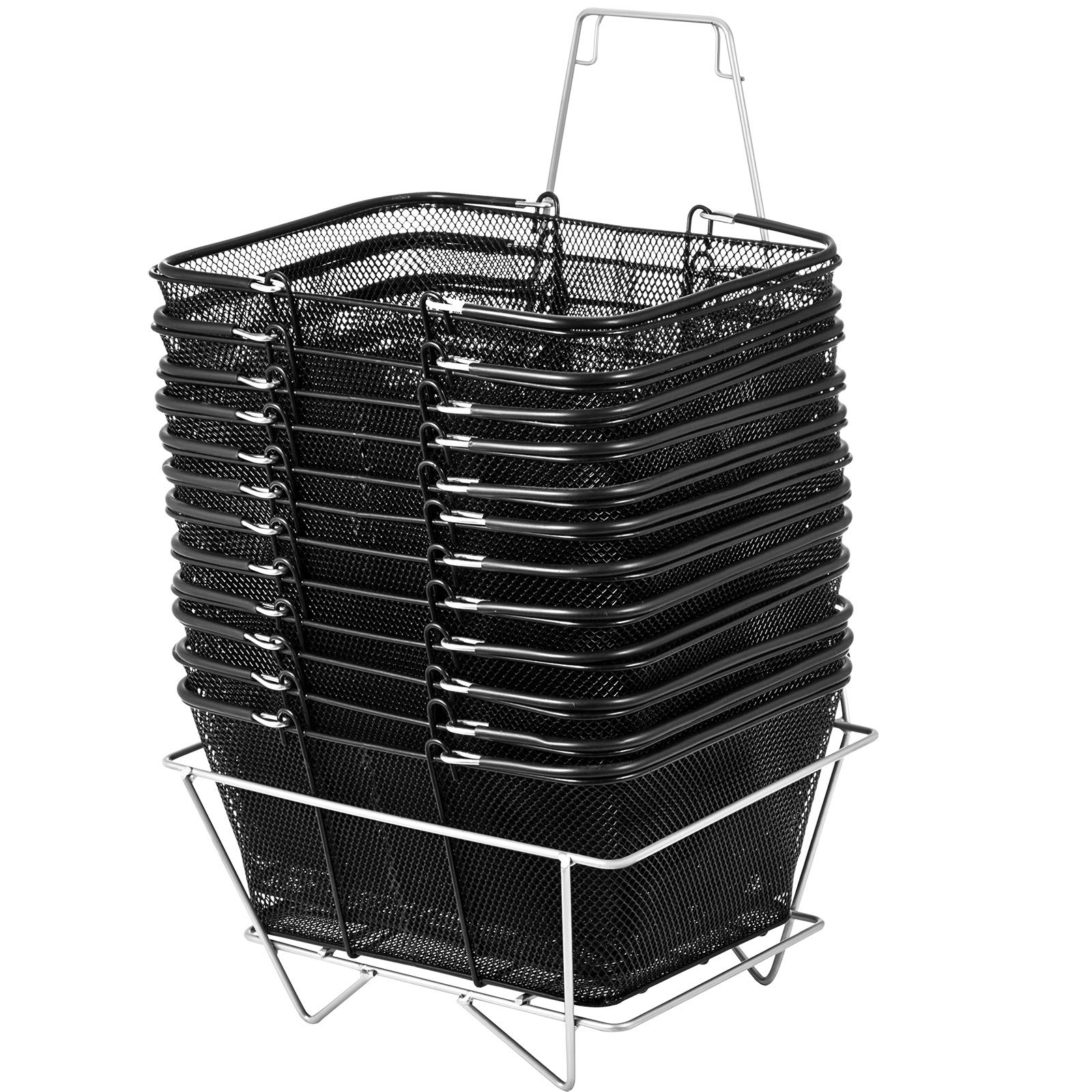 Mophorn 12PCS Shopping Baskets with Handles, Black Metal Shopping Basket, Portable Wire Shopping Basket, Black Wire Mesh shopping Basket Set for Stores Shopping