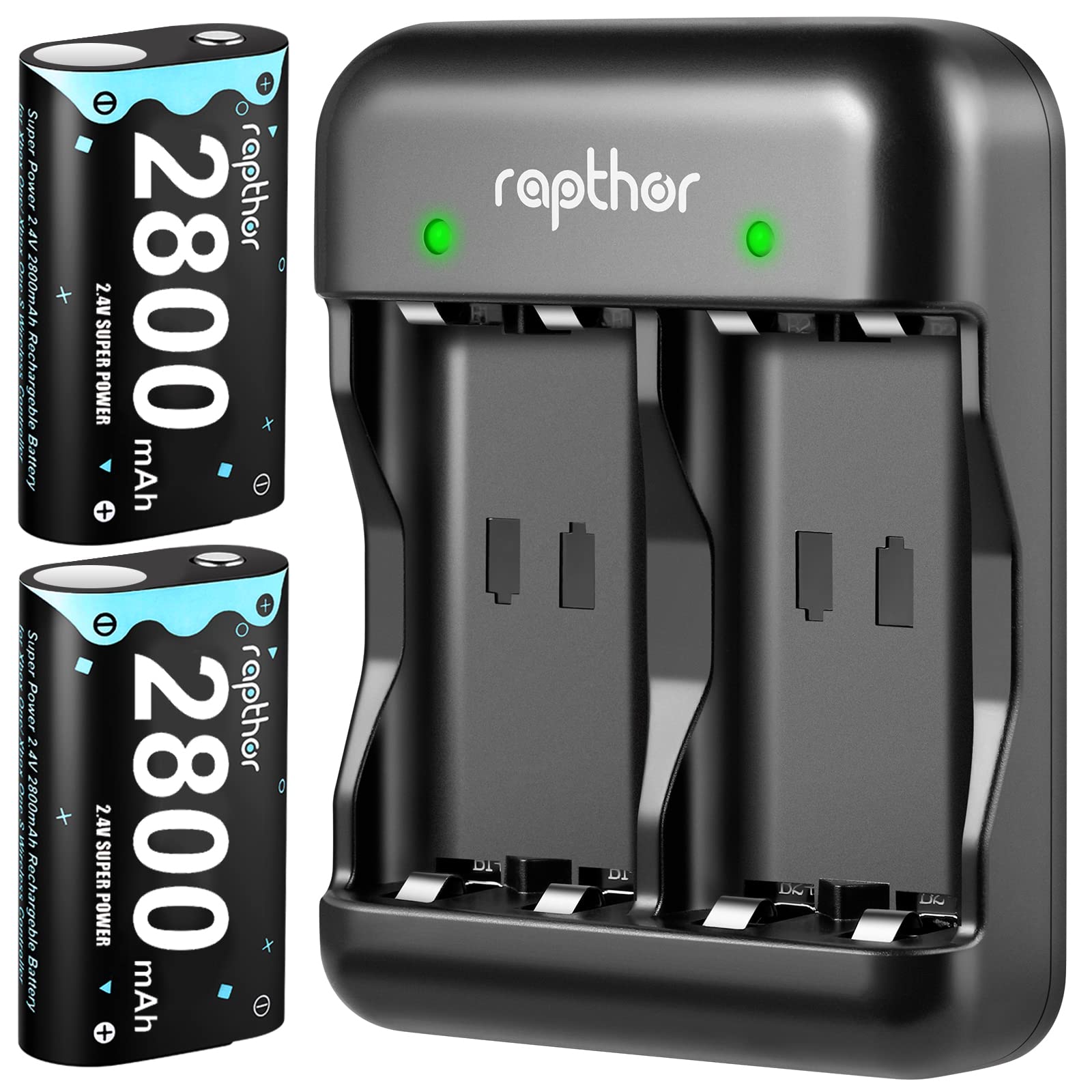 2800mAh High Power Rechargeable Controller Battery Pack for Xbox One/One X/One S/Series X/S, 3 Hours Fully Charged, 25+ Hours Playing time Each Battery Pack, 2000 Recharging Times(2 Batteries+Charger)