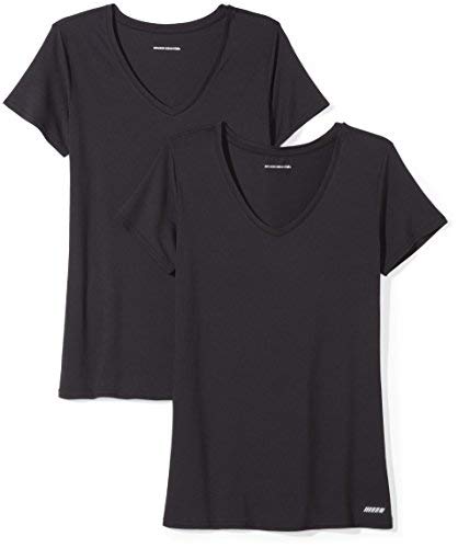 Amazon Essentials Women's Tech Stretch Short-Sleeve V-Neck T-Shirt (Available in Plus Size), Pack of 2, Black, Medium