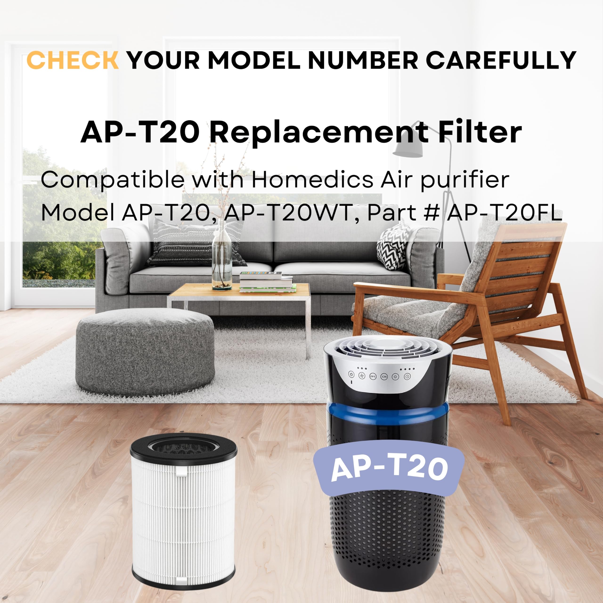 Nispira AP-T20FL True HEPA Replacement Filter Compatible with TotalClean 360° Tower Air Purifier AP-T20 AP-T20WT, 3 Packs
