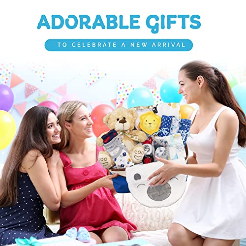 Joyful Arrival Deluxe Baby Boy Gift Set, Baby Layette Set with 21-Piece New Baby Essentials and Canvas Diaper Organizer for Expecting Moms and New Parents, Blue - Nikki’s Gift Baskets