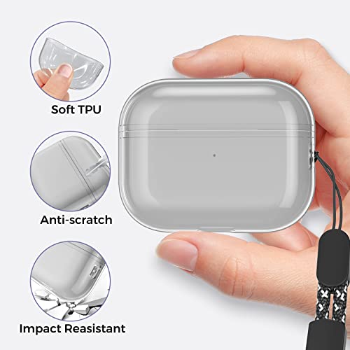 AhaStyle Clear Airpods Pro 2 Case (2023/2022) Soft TPU Protective Covers Come with Hand Strap Compatible with Apple AirPods Pro 2 [USB-C/Lightning Cable] Charging Case (Black)
