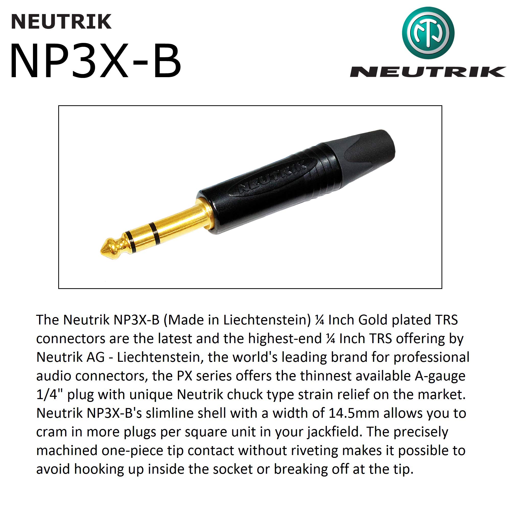 3 Foot - Gotham GAC-4/1 (Black) - Star Quad - 2xShielded (100% coverage) Balanced Patch Cable w/ Neutrik NP3X-B ¼ Inch (6.35mm) TRS Plugs - CUSTOM MADE By WORLDS BEST CABLES