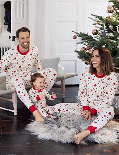 Moon and Back by Hanna Andersson Unisex Kids' Organic Holiday Family Matching 2 Piece Pajama Set, Pack of 2, Red/Green, Stars, 6-7