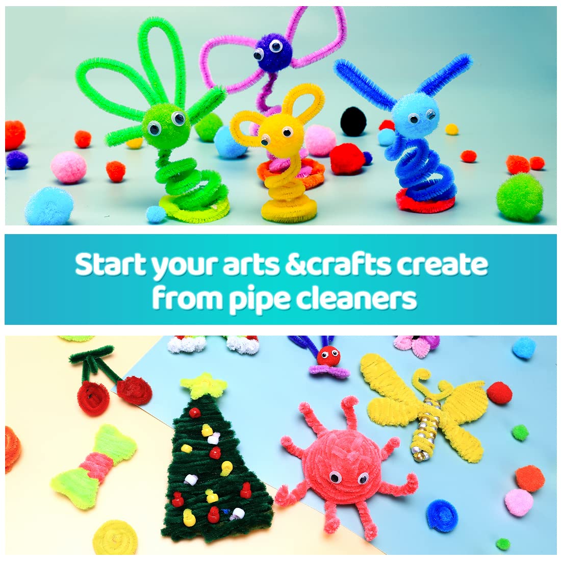 200 multi-color pipe cleaners+1000 multi-color pony beads bundle, pony beads, pipe cleaners, arts and crafts, jewelry making.