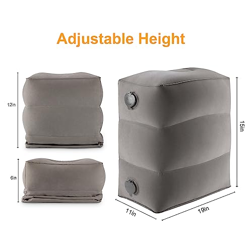 Inflatable Travel Foot Rest Pillow, Kids Airplane Bed, Adjustable Height Leg Pillow for Air Travel, Make a Flat Bed for Kids and Toddlers, Great for Airplane, Train, car(Grey, 1 Pack)