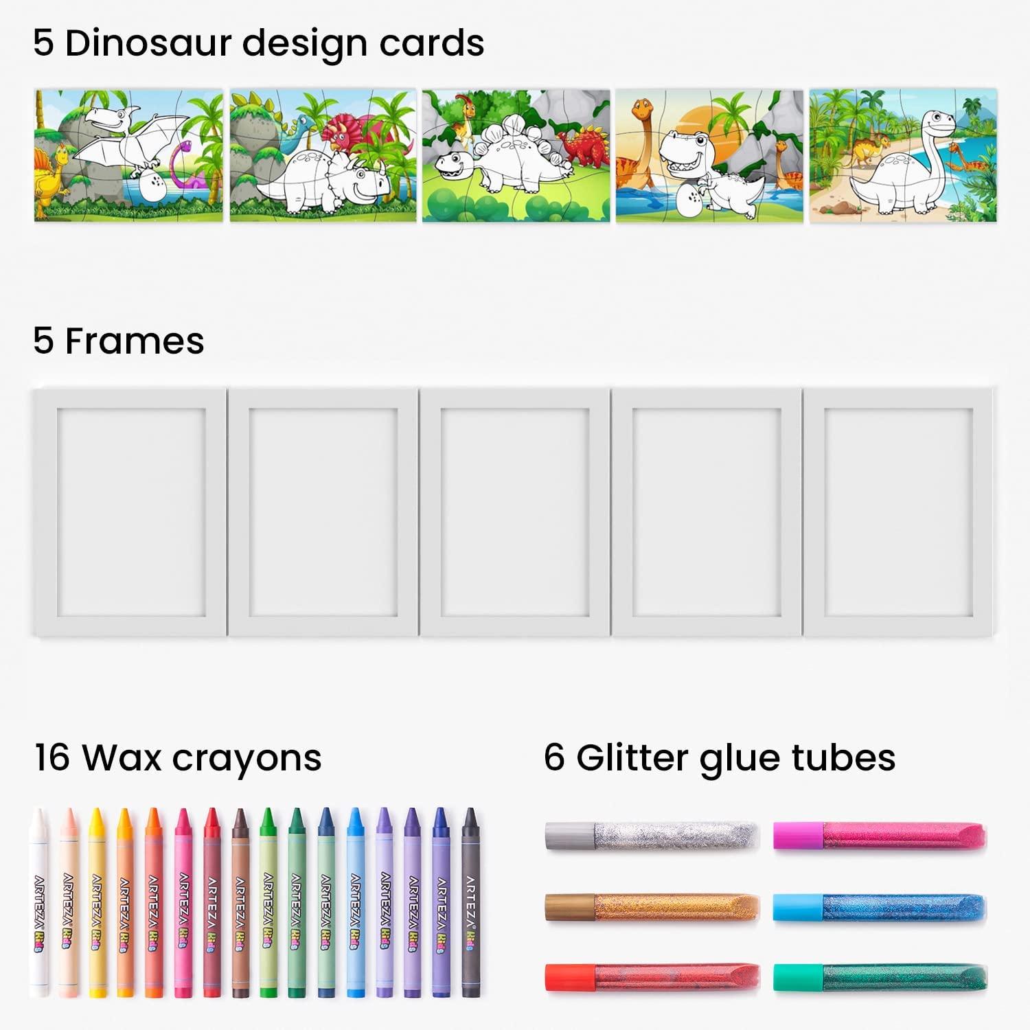 Arteza Kids Tempera Paint, Set of 16 Colors Coloring Puzzle Kit, Art Supplies for Painting, School Projects, and Crafting