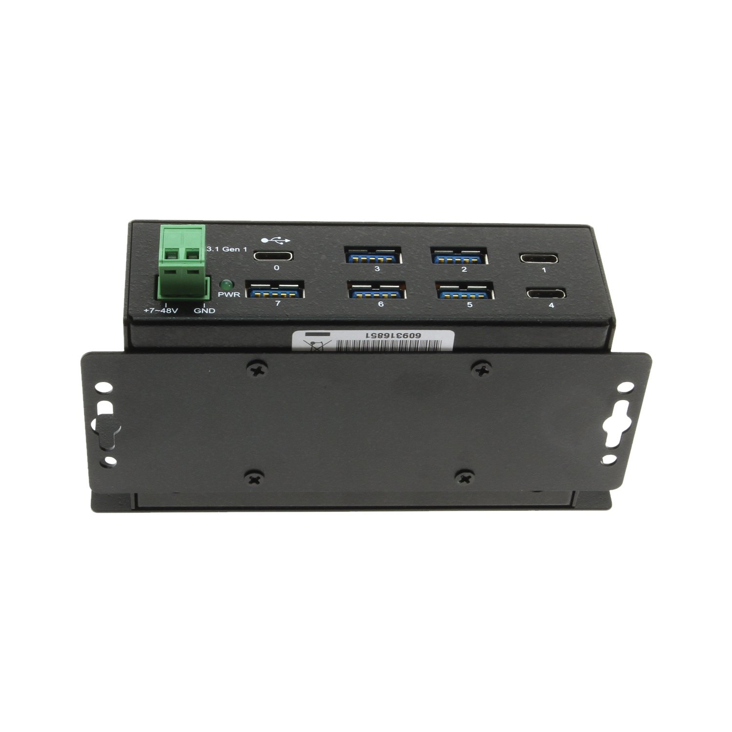 Coolgear USB-C 7 Port Hub 3X Type-C 5X Type-A - DIN Rail - Power Adapter