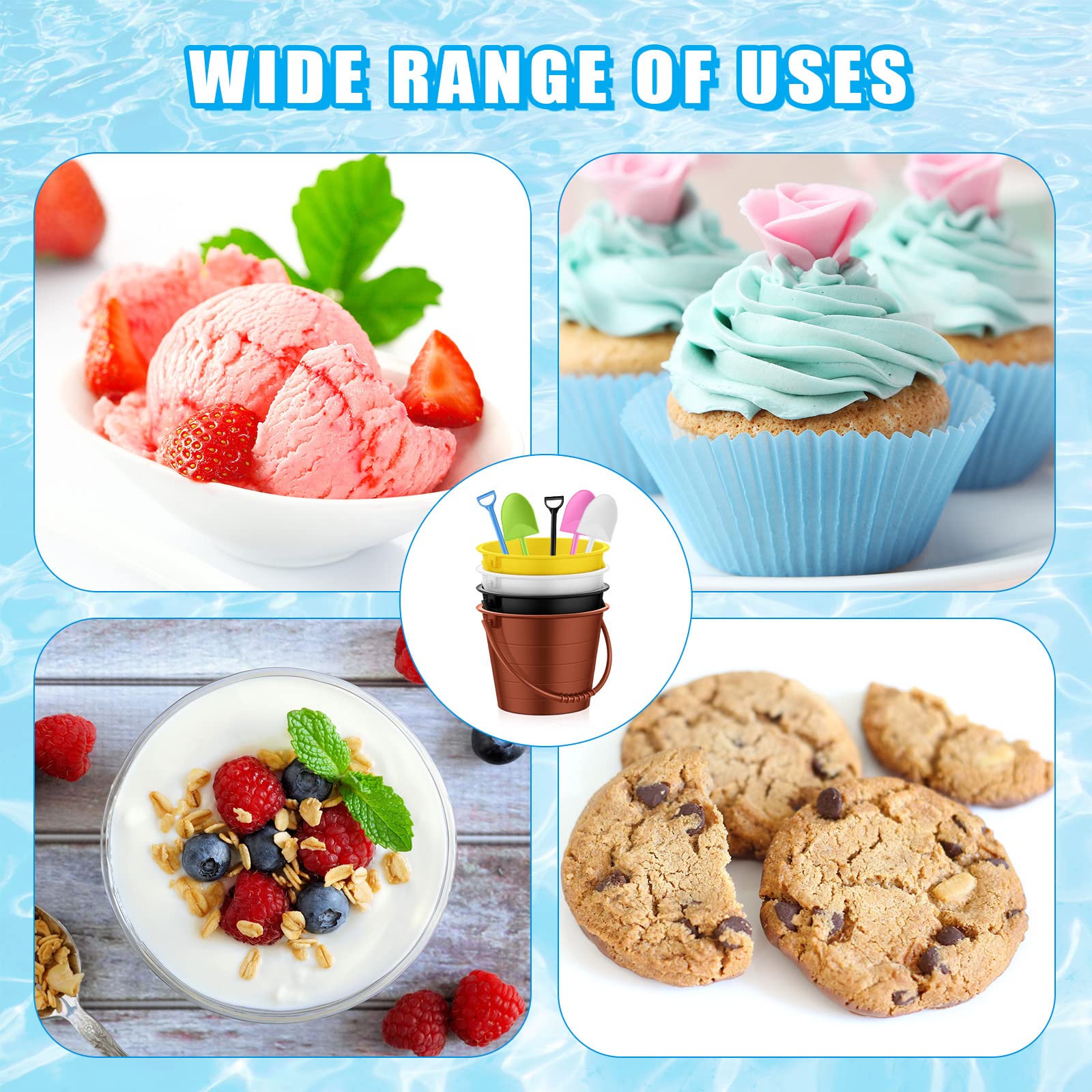 40 Pcs Bucket Cake Cups and Mini Shovel Spoons Set, Plastic Dessert Cups Summer Beach Themed Cupcake Bucket Colorful Ice Cream Yogurt Containers Holder with Scoops for Pudding Mousse DIY Baking