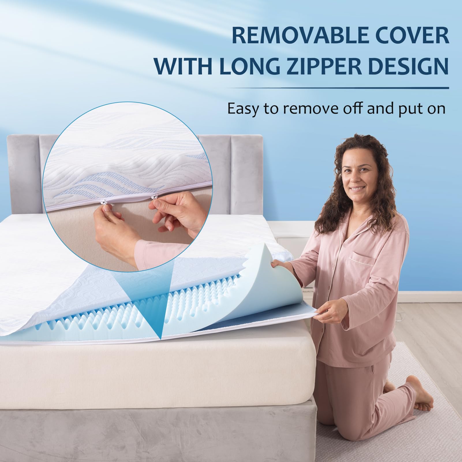 3 Inch Egg Crate Memory Foam Mattress Topper Queen Size, Viscose Mattress Pad Cover for Pressure Relief Back Pain, Machine Washable, CertiPUR-US Certified, 60βx80β
