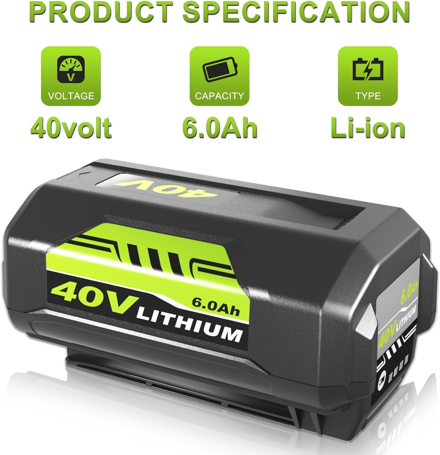 6.0Ah Replacement for Ryobi 40V Battery Lithium Ion Compatible with Ryobi 40 Volt Battery Lithium OP4026A OP4015 OP4040 OP40201 OP4050A OP4015 OP40261 OP4030 OP40401 OP4060 Cordless Power Tools