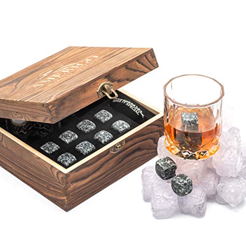 πππ¦π§ ππππ§: Impressive Whiskey Stones Gift Set with 2 Glasses - Be Different When Choosing a Gift - Luxury Box with 8 Granite Whiskey Rocks, Ice Tongs - Ice Cubes Reusable - Best Man Gift