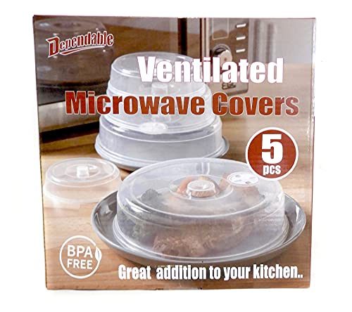 5 Piece Ventilated Microwave Covers Adjustable Steam Vents Assorted Sizes BPA Free Mixed Sizes For Large & Small Food Plates Bowls