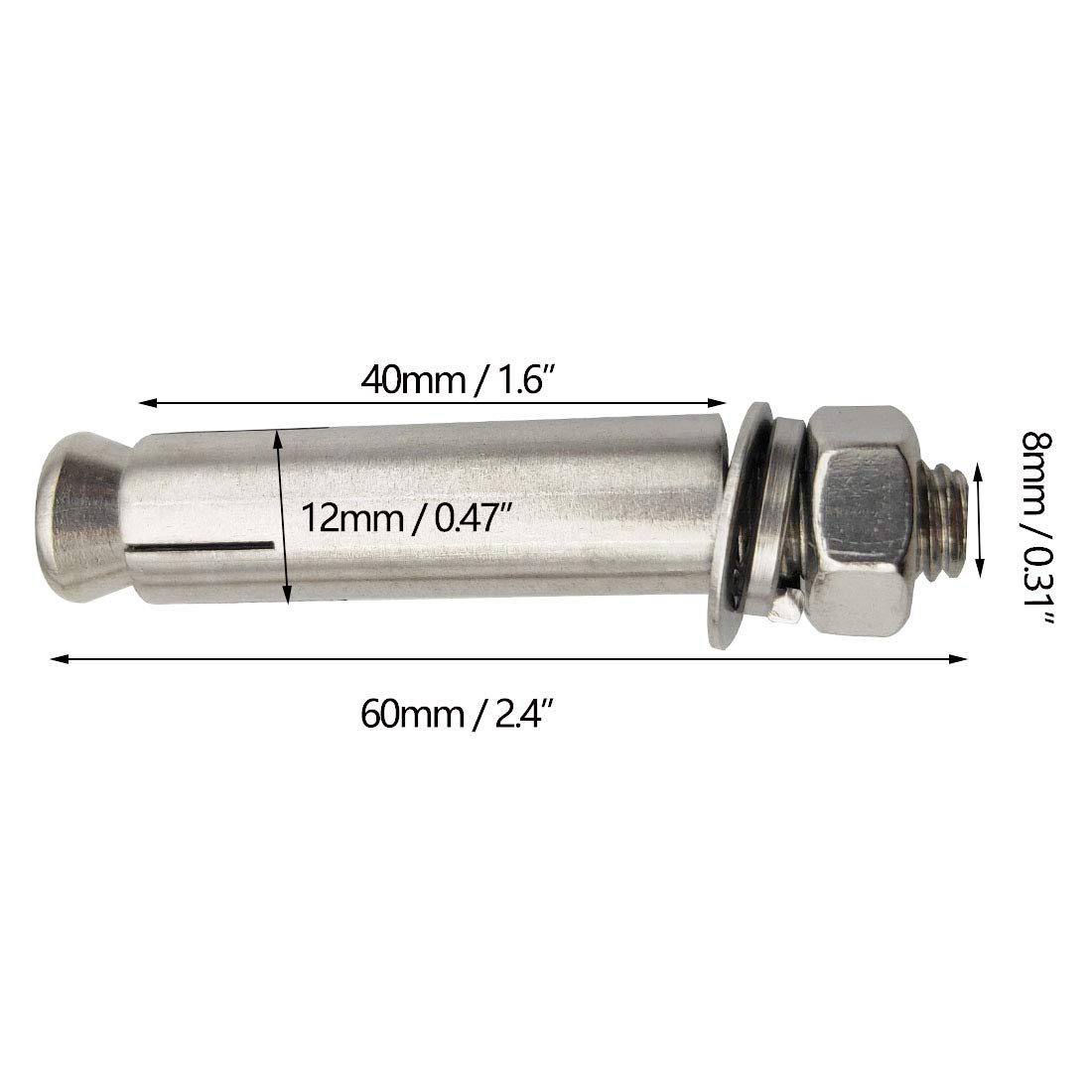 Sipery Expansion Bolts, 304 Stainless Steel External Hex Nut Expansion Screw Bolts Sleeve Anchor M8x60mm 8Pcs