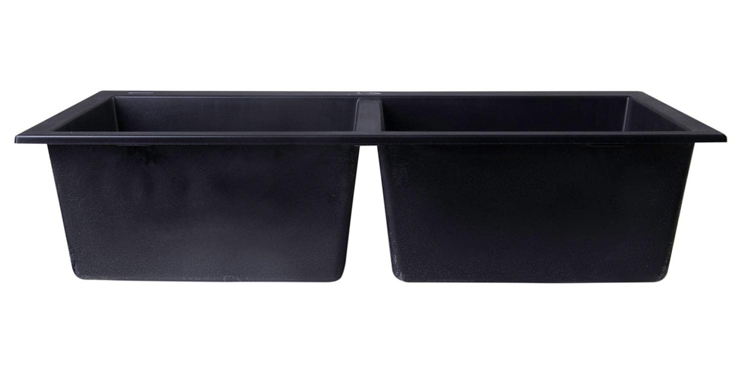 ALFI brand AB3420DI-BLA Drop-In Double Bowl Granite Composite Kitchen Sink, 34", Black