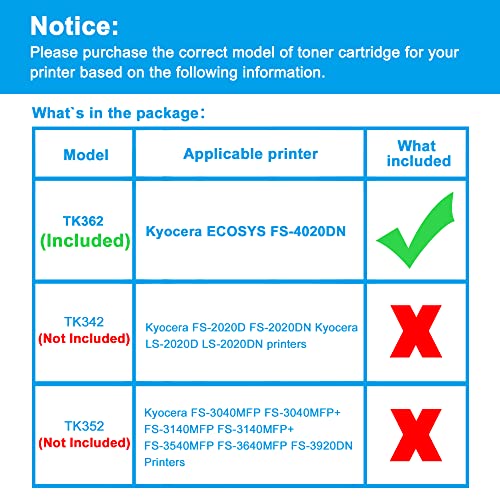LCL Compatible Toner Cartridge Replacement for Kyocera TK362 TK-362 1T02J20US0 FS-4020DN (2-Pack Black)