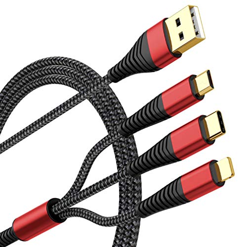 incofan Multi Charger Cable, 2Pack 6ft Nylon Braided Universal 3 in 1 Multiple Ports Devices USB Charging Cord with Gold-Plated Type C/Micro USB Connectors for Phones Tablets (Charging Only)
