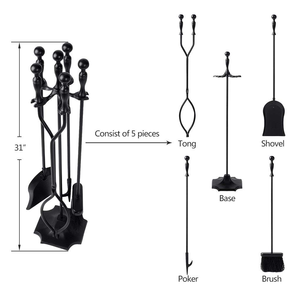 Amagabeli Fireplace Log Holder Indoor Bundle 5PCS fireplace tools and Bucket for fireplace